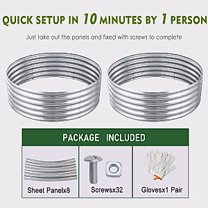 FORTUNO Round Galvanized Raised Garden Bed Kit Box 4 FT (2 Pack) Metal Outdoor Flower Bed Steel Patio Ground Planter for Planting Vegetables and Herb, Silver