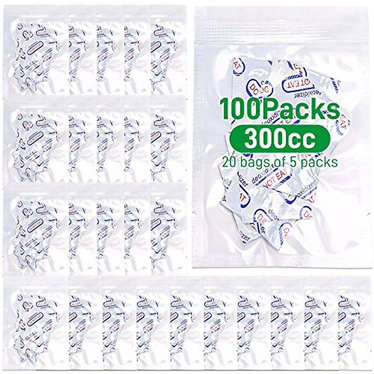 100 Count 300cc Food Grade Oxygen Absorbers Packets for Food Storage, Individually Wrapped Oxygen Absorbers for Long-term Food Storage Suitable for Mylar Bags