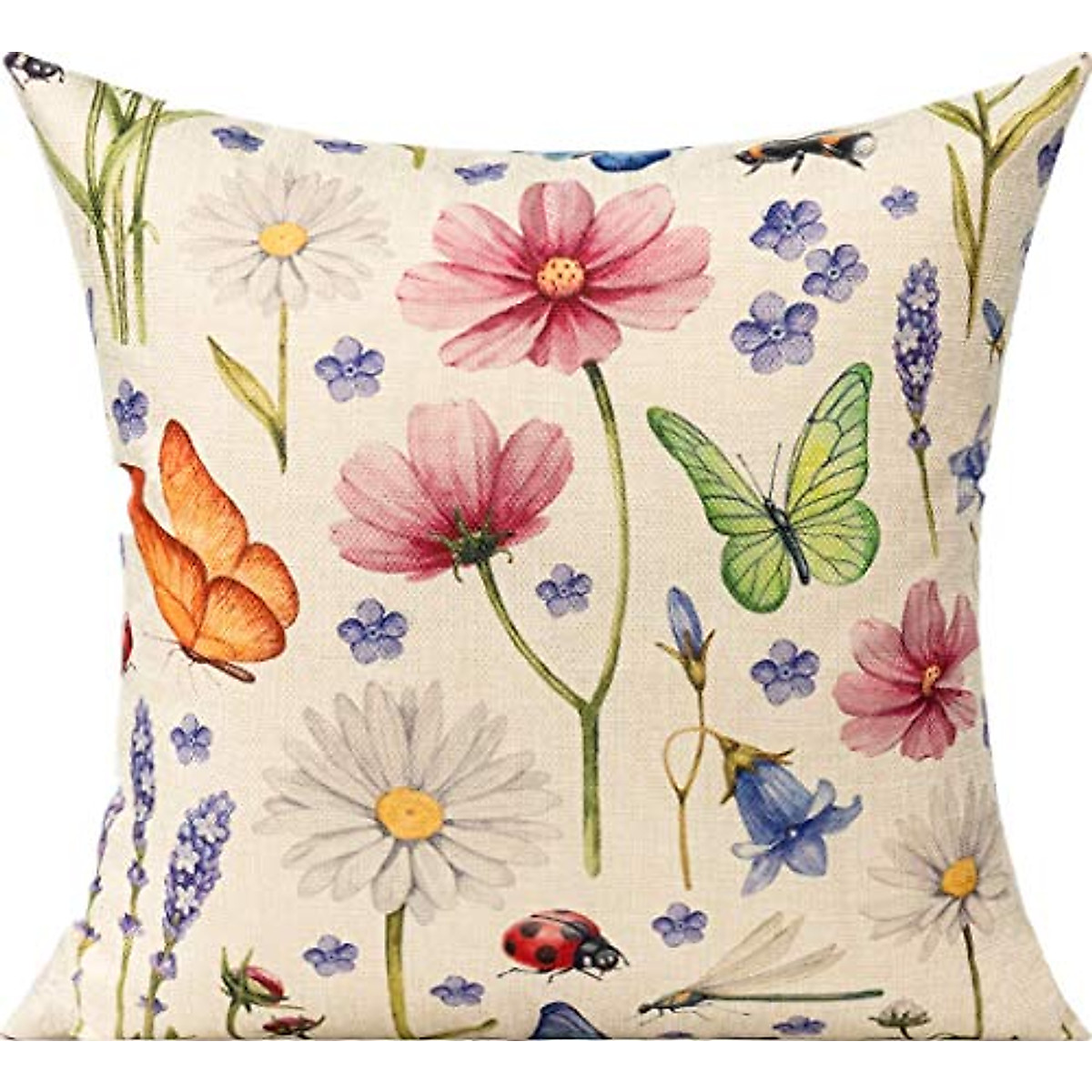 All Smiles 20x20 Outdoor Throw Pillow Covers Summer Spring Garden Flowers Farmhouse Décor Outside Furniture Bench Decorative Cushion Set of 4 for Patio Chair Couch Bed