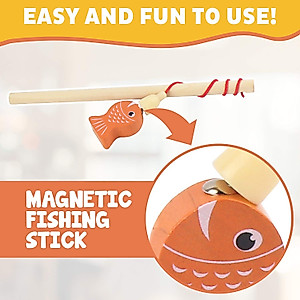 Magnetic Wooden Fishing Game For Kids, Math and Counting Toy Board Games For Toddlers & Kids Ages 3 4 5 Educational Preschool Montessori STEM Learning Kindergarten For Girls and Boys with Magnet Poles