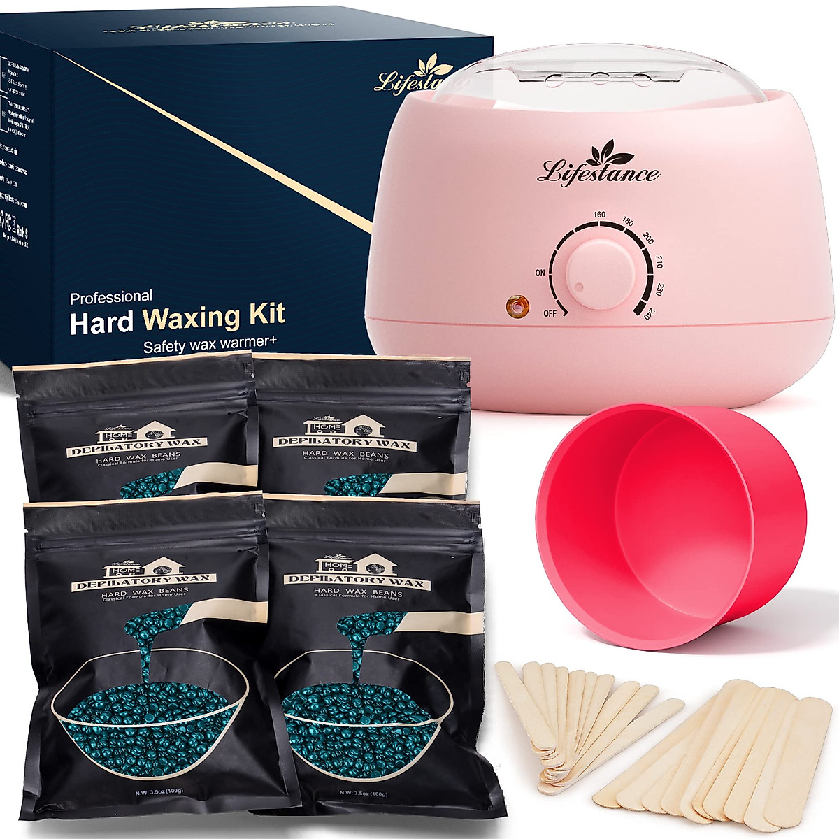Lifestance Wax Warmer Hair Removal Kit- 4 Packs of Wax Beads(14.1 oz total)- At Home Waxing Kit for Women Sensitive Skin Brazilian Facial Hair Body