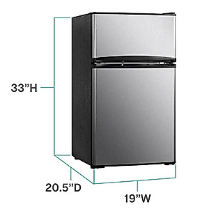 West Bend WBRT31S Mini Fridge for Home Office or Dorm, with Automatic Defrost and Adjustable Temperature, 3.1 Cubic Feet, Metallic