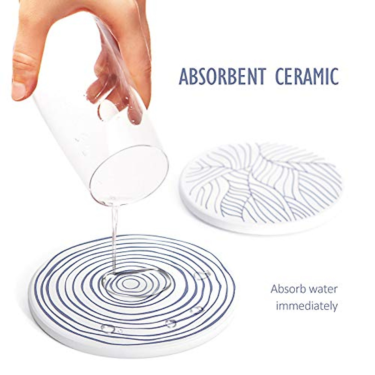 Absorbing Stone Coasters for Drinks Cork Base, with 2 Holder, for Housewarming, Apartment Kitchen Room Bar Decor, Suitable for Wooden Table, Set of 16 (Blue)