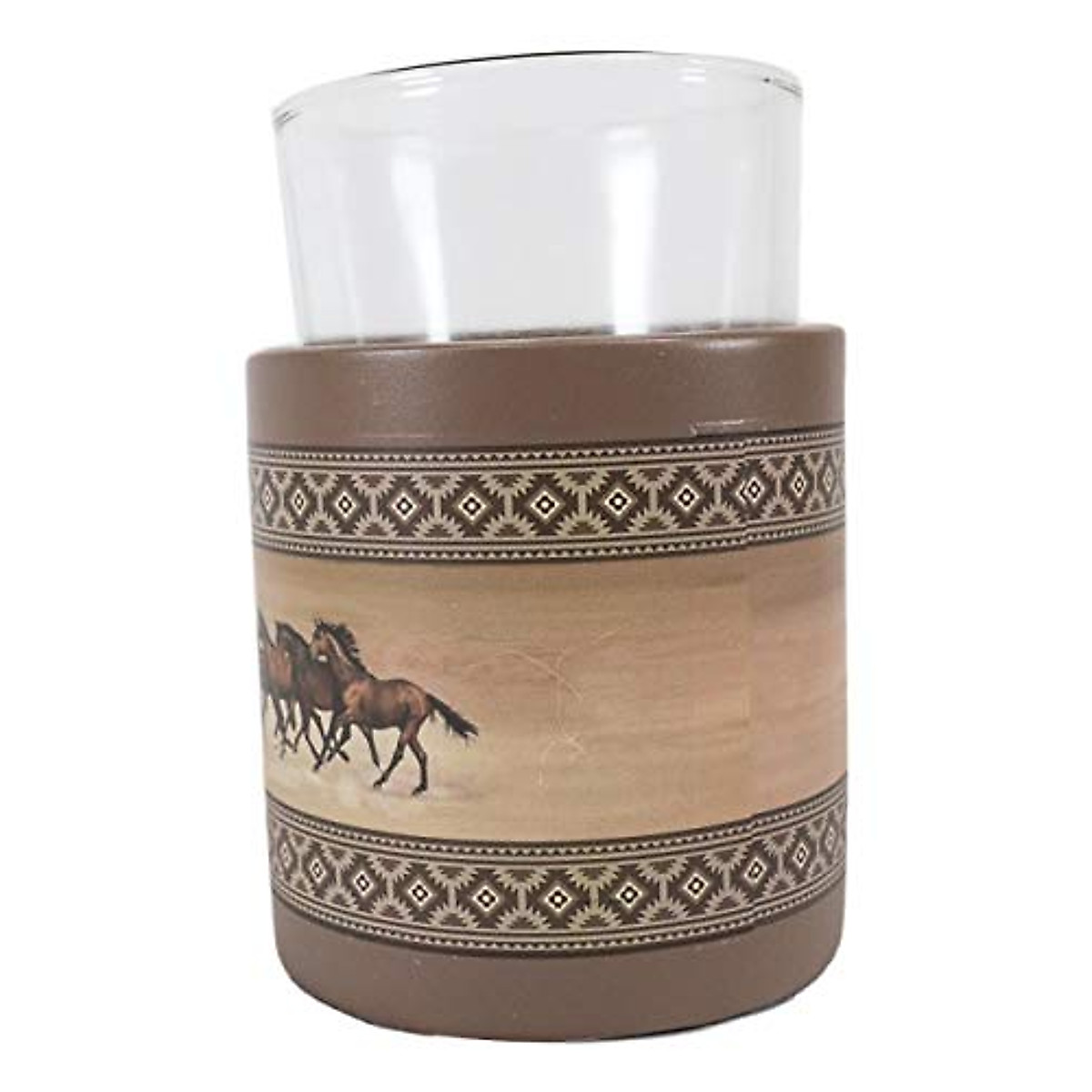 Ebros Rustic Western Wild And Free 5 Running Horses With Southwest Vector Symbols Tan Bathroom Accent Accessories Horse Country Cabin Lodge Farmhouse Decorative (Drinking Mouth Rinse Cup)