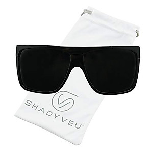 ShadyVEU Super Dark Round Sunglasses UV400 Casual Blacked Out 80's Retro Shades (Glossy Black Flat Top Frame, Dark Black)