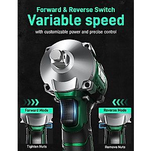 KIMO Impact Wrench 1/2 Inch with 814N.M/600ft-lbs Max Torque, 3 Mode Setting, 2 x 3000mAh Batteries, 3000 RPM, 1 Hour Fast Charger, 1/2 Impact Gun with Variable Speeds, 20V Impact Driver for Car Home