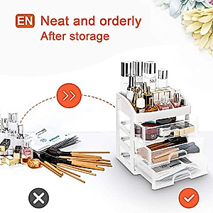 Makeup Organizer for Vanity, Skincare Organizers with 3 Drawers, Cosmetics Organizer for Skin Care, Eyeshadow, Brushes, Lipstick, Powders, Nail Polish.Great for Dresser, Bedroom, Bathroom (White)