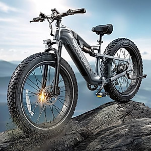 PUCKIPUPPY Electric Bike for Adults, 750W Motor, 48V 20AH Samsung Cells Battery Adult Electric Bicycles, 26" Fat Tire Full Suspension Ebike, 30MPH Beach Mountain E Bike, Shimano 7 Speed, 75Miles Range