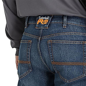 Timberland PRO Men's Ballast Athletic Fit Flex 5 Pocket Jeans, Dark Wash with Sanding, 34W/32L