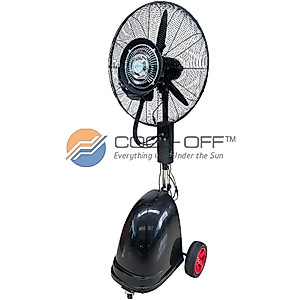 Cool-Off Island Breeze Oscillating Misting Fan, 3 Cooling Speeds with 12 Gallon Tank, Adjustable Height, Art Deco Pedestal Fan for Backyards, Patios and More, 26 Inch, Black