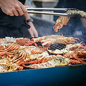 HLCM 15" Long Handle Grill Tongs - Non-Stick Stainless Steel Tongs, Barbecue tongs with Locking, BPA free, Great for grilling, flipping food, cooking, frying and BBQ (2PCS)