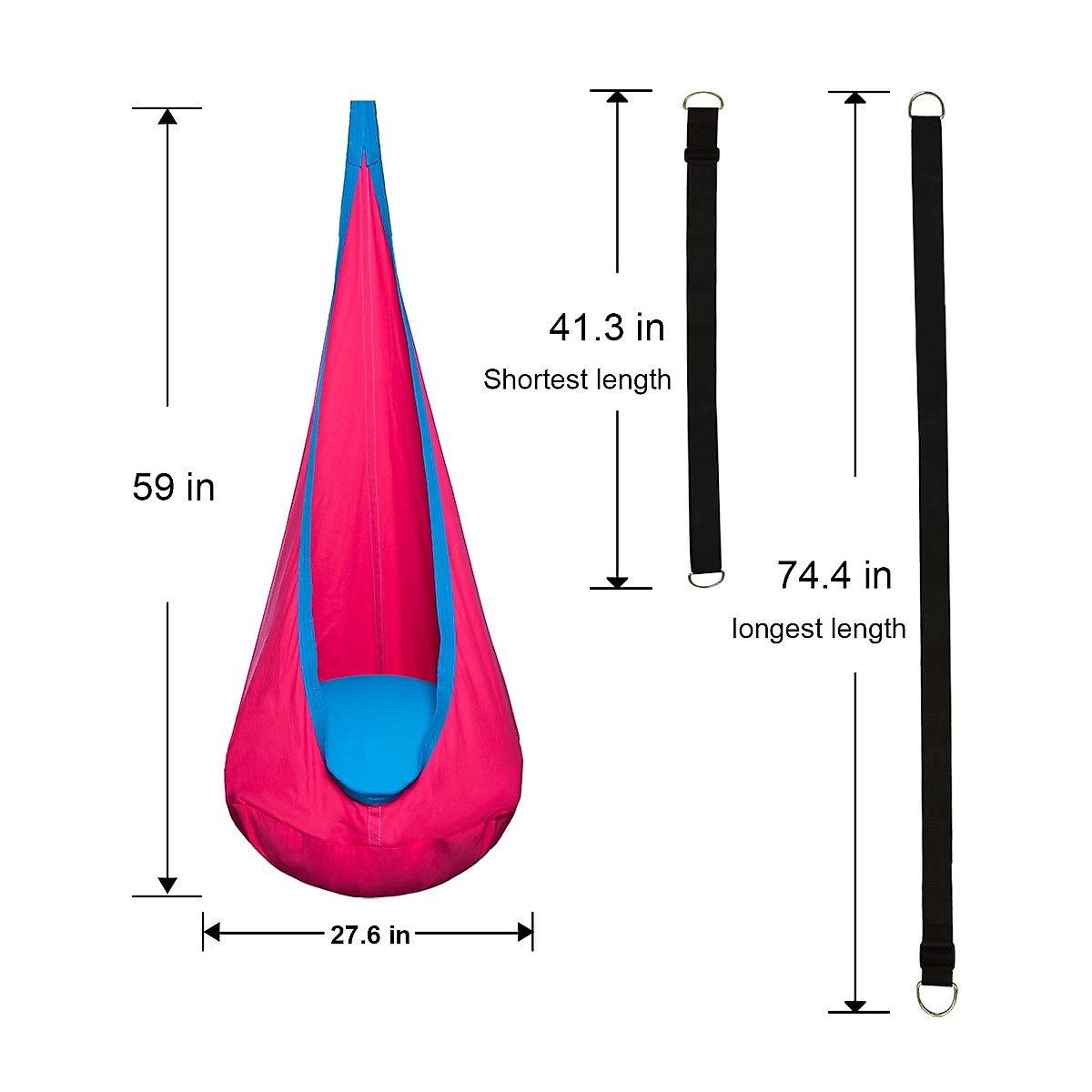 Kids Pod Swing Hanging Seat Child Hammock Chair Indoor and Outdoor Sensory Swing 100% Cotton Loading Capacity 170 lbs (Pink)