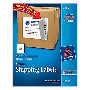 Avery Shipping Address Labels, Inkjet Printers, 25 Labels, Full Sheet Labels, Permanent Adhesive, TrueBlock (8165)