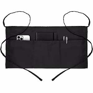 Batex 1-Pack Premium Cotton Server Apron with 3 Pockets and Chef Bandana, Comfortable Waist Apron for Waitress, Waiters, Half Apron with Pocket (Black - 1 Pack)