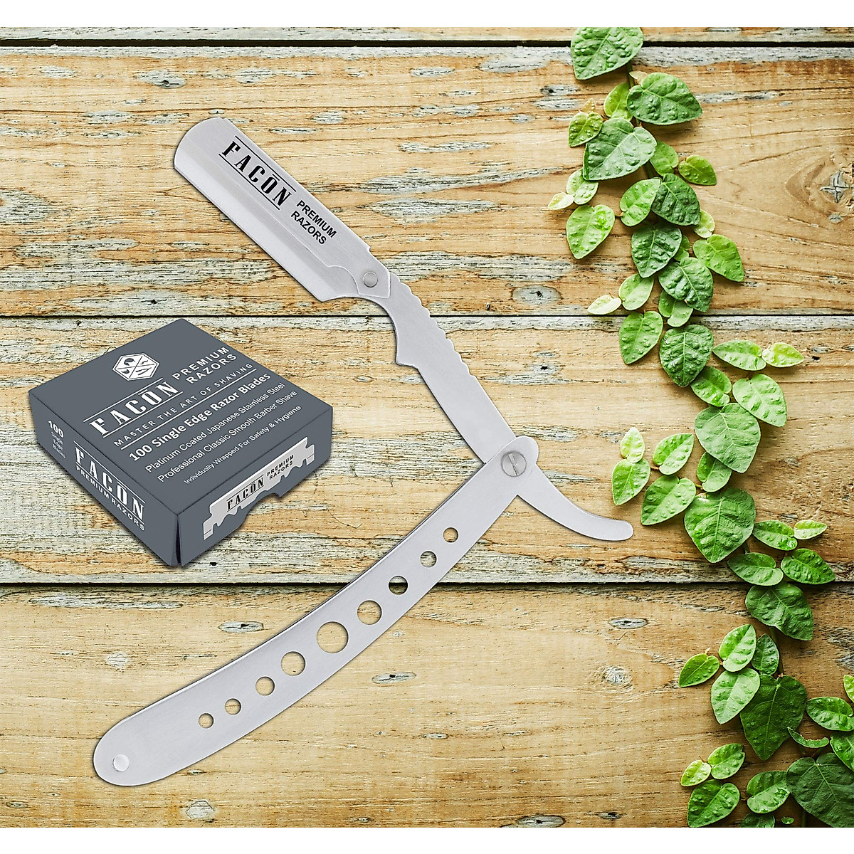 100 BLADES + Facón Classic Professional Straight Edge Barber Razor - Salon Quality Cut Throat Shavette