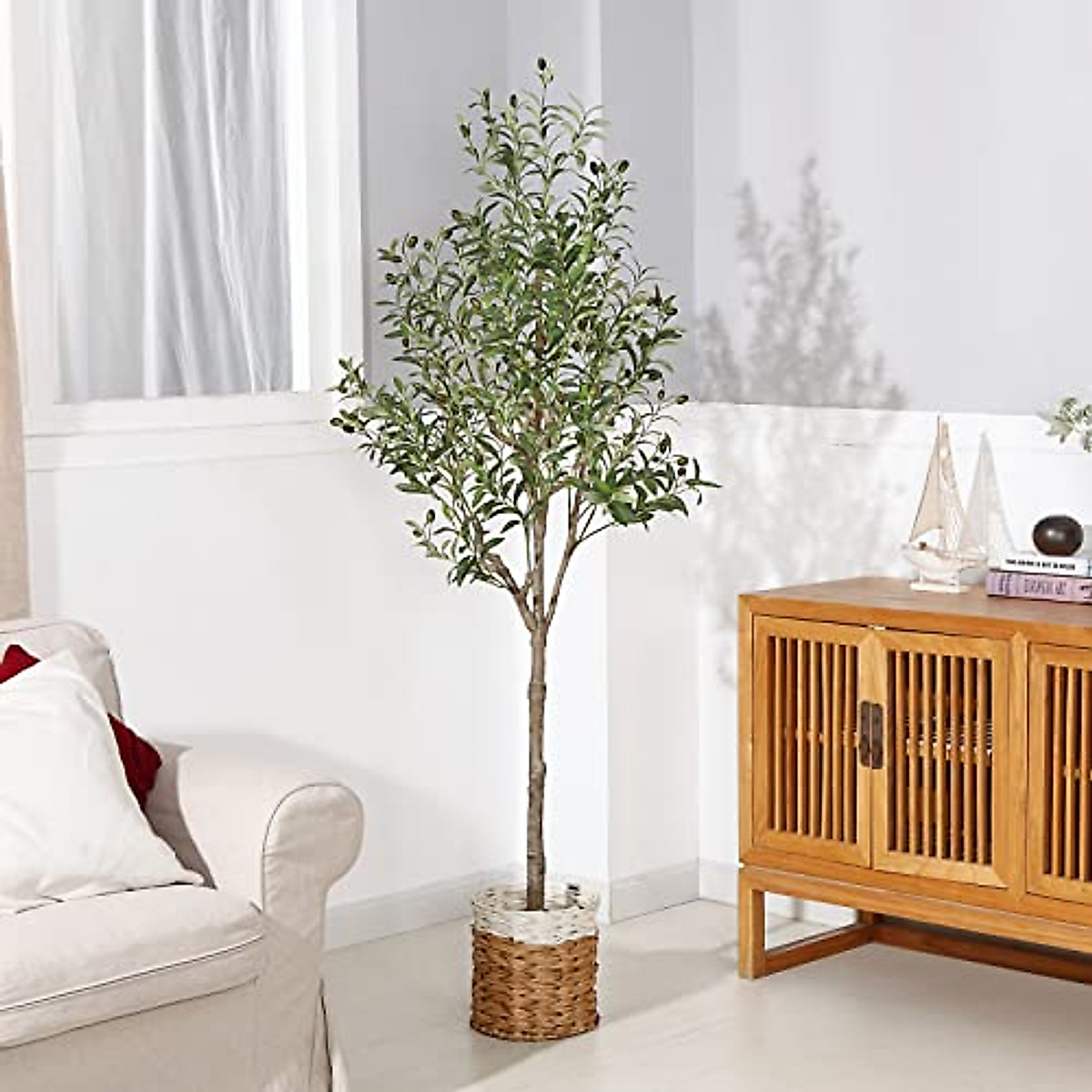 OAKRED Artificial Olive Tree,6FT Tall Fake Plant Faux Olive Plants for Indoor,Natural Fake Tree,Artificial Silk Plants for Office Home Living Room Floor Patio Greening Porch Decor,Set of 1