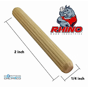 100 Pack 1/4" x 2" Wooden Dowel Pins Wood Kiln Dried Fluted and Beveled, Made of Hardwood