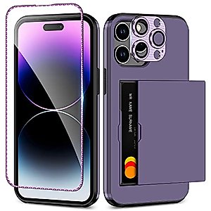 SAMONPOW 4-in-1 iPhone 14 Pro Max Case with Screen Protector & Camera Cover Full Body Hybrid iPhone 14 Pro Max Case Wallet Card Holder Shockproof Protective Case for iPhone 14 Pro Max for Women Men