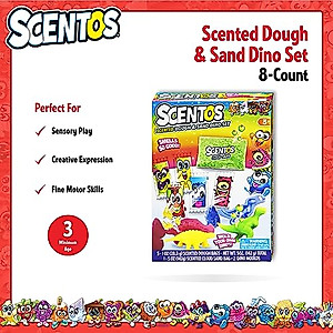 Scented Dough & Cloud Sand Dinosaurs Kit, 2 Dinosaur molds 5 Play Dough 1 Cloud Sand, Sensory Toys for Playdates and Great Gift Idea
