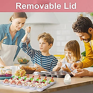 LotFancy Mini Cupcake Containers, 24 Count, 12 Pack Plastic Cupcake Holder with 288 Cupcake Liners, Clear Disposable Mini Cupcake Carriers with Detachable Dome Lid