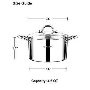 VENTION 3-Ply Stainless Steel Pot, Soup Pot with Lid, 4.6 Quart Cooking Pot