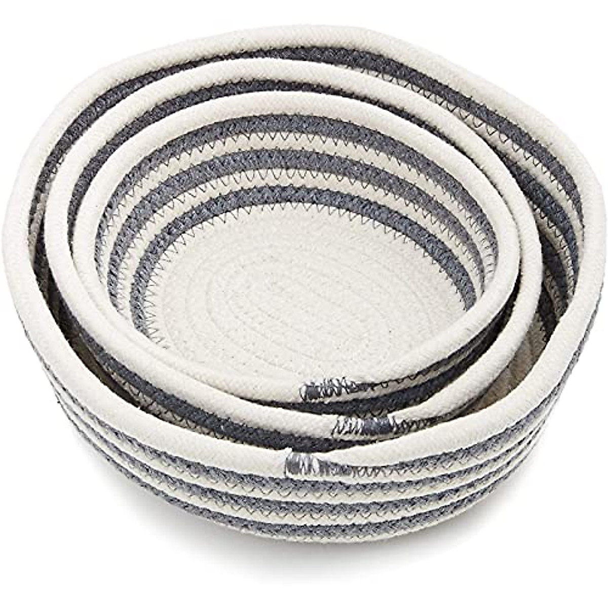Woven Baskets for Storage, Grey Striped Round Basket (3 Sizes, 3 Pack)