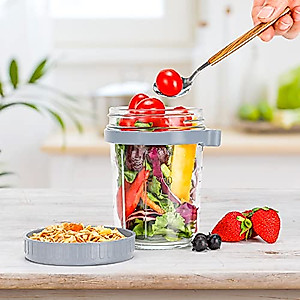 Overnight Oats Jars with Spoon and Lid 16 oz [2 Pack], Airtight Oatmeal Container with Measurement Marks, Mason Jars with Lid for Cereal On The Go Container (2pcs grey)