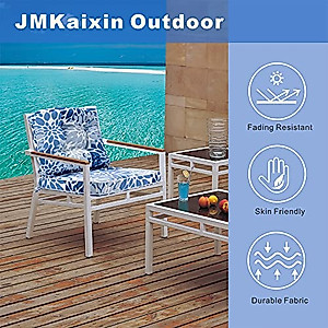 JMKaixin Outdoor Seat/Back Deep Chair Cushion Set for Patio Furniture - Lounge Chair Cushions with Ties - Water-Resistant Patio Chair Cushions 19x19 (Blue and Grey)