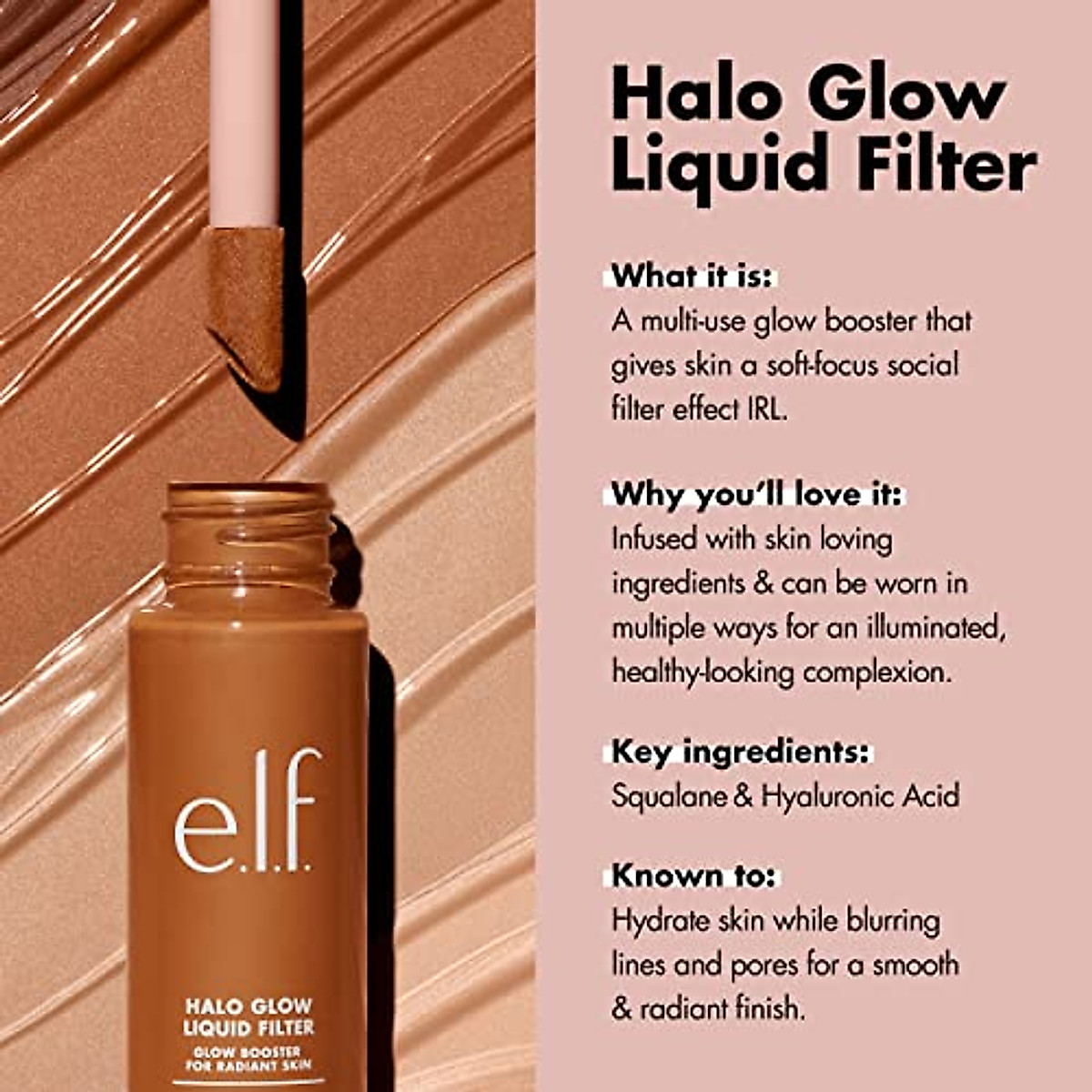 e.l.f. Halo Glow Liquid Filter, Complexion Booster For A Glowing, Soft-Focus Look, Infused With Hyaluronic Acid, Vegan & Cruelty-Free, Light/Medium