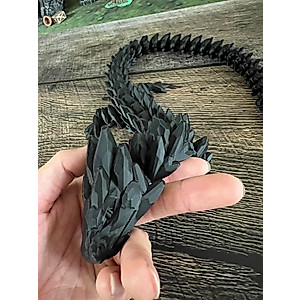 MunnyGrubbers - XL 26" Crystal Dragon Fidget Toy - Heavy Duty - 3D Printed Flexible Articulating Dragon Plastic Collectible Figurine - Surprise Egg Compatible - (Black Dragon)