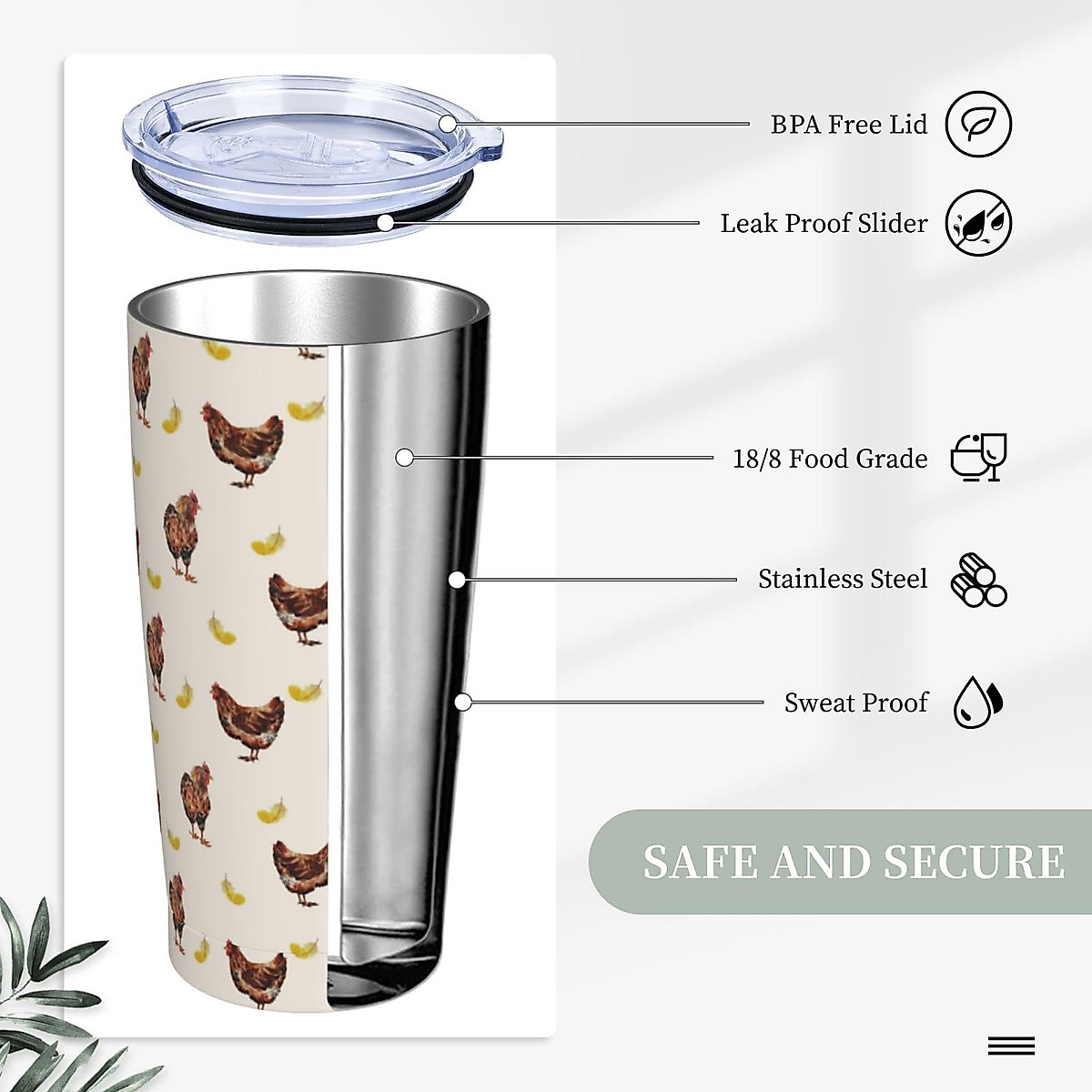 JASROTAO Chicken Tumbler,Chickens Yellow Feathers 20oz Stainless Steel Insulated Travel Tumbler,Travel Coffee Mug with Lid and Straw Water Bottle Drink Tumbler Cups Gifts for Women Men Lovers