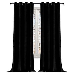 RIMEE Black Super Soft Velvet Curtains 108 inches Grommet, Super Thick Thermal Insulated Blackout Velvet Curtains Noise Reduction Velvet Drapes for Bedroom, 2 Panels