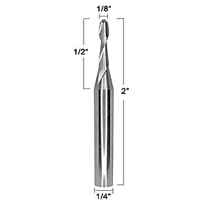 DashHound BRB218 Ball Nose Spiral Bit Solid Carbide CNC Router Bit Up Cut with 1/4 Shank, 1/8"CD X 1/2"CL X 1/4"SD X 2OL