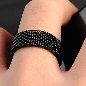 HIJONES Men Women Stainless Steel Fashion Weave Braided Mesh Ring Black Size 5