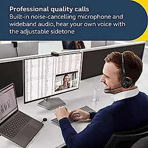 Jabra Engage 55 Stereo Wireless Headset with Link 400 USB-C DECT Adapter – Noise-Cancelling Microphone, Extensive Range, Hearing Protection – MS Teams Certified, Works with All Other Platforms – Black