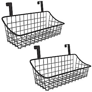 LeleCAT Basket with hook Grid Storage Basket, Hang it behind a door or on a railing, Over the Cabinet Door, Small, BLack,2 Pack
