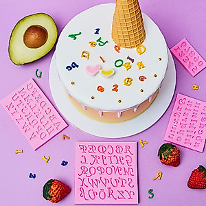 4 Pieces Christmas Letters Silicone Mold Number Silicone Mold Uppercase Letters Silicone Fondant Mold Lowercase Letters Chocolate Mold Handmade Soap Mold Biscuit Ice Cube Tray for Desserts (Pink)