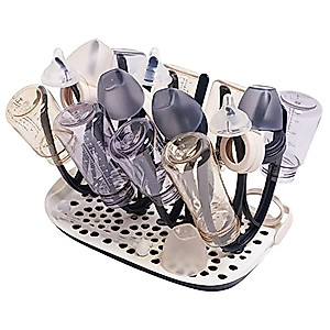 MOTHER-K Baby Bottle Drying Rack with Tray, Adjustable Holder for Bottles, Pacifier, Pump Parts and Accessories (Navy)