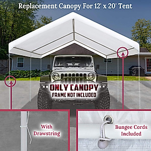 BenefitUSA 12'x20' Carport Canopy Tent Garage Replacement Top Tarp Car Shelter Cover w/Ball Bungees (with Edge)