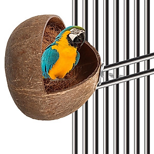 POPETPOP Coconuts Shell Birds Nest Natural Parrot Cage Nest Winter Warm House Hut Hanging Toy for Pet Parakeet Cockatiels Finch Hamster Rat