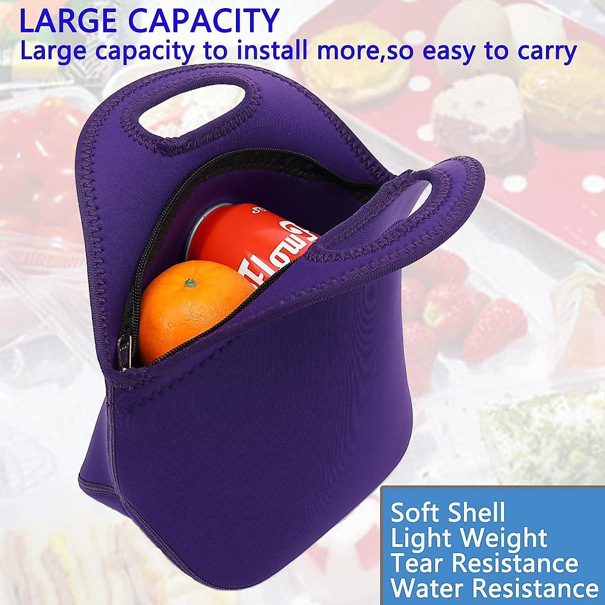 FlowFly Neoprene Kids Lunch box Insulated Soft Bag Mini Cooler Thermal Meal Tote Kit for Boys, Girls,Men,Women,School,Work, Office, Purple