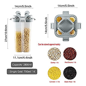 WINIAER Cereal Storage Containers Airtight, Clear 2.8L Food Storage Containers with Lids and Compartments, Spaghetti Noodle Container for Grain, Flour, Rice, Nuts