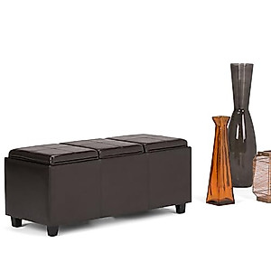 SIMPLIHOME Avalon 42 inch Wide Contemporary Rectangle Storage Ottoman in Tanners Brown Vegan Faux Leather, Assembled, for the Living Room, Entryway and Family Room