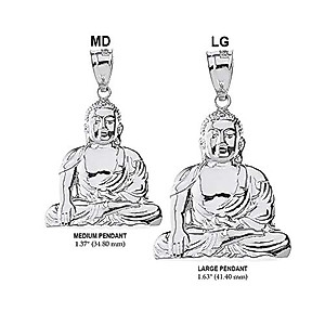 Elegant 10k White Gold Buddhism Buddhist Meditation Zen Buddha Pendant (1.37")