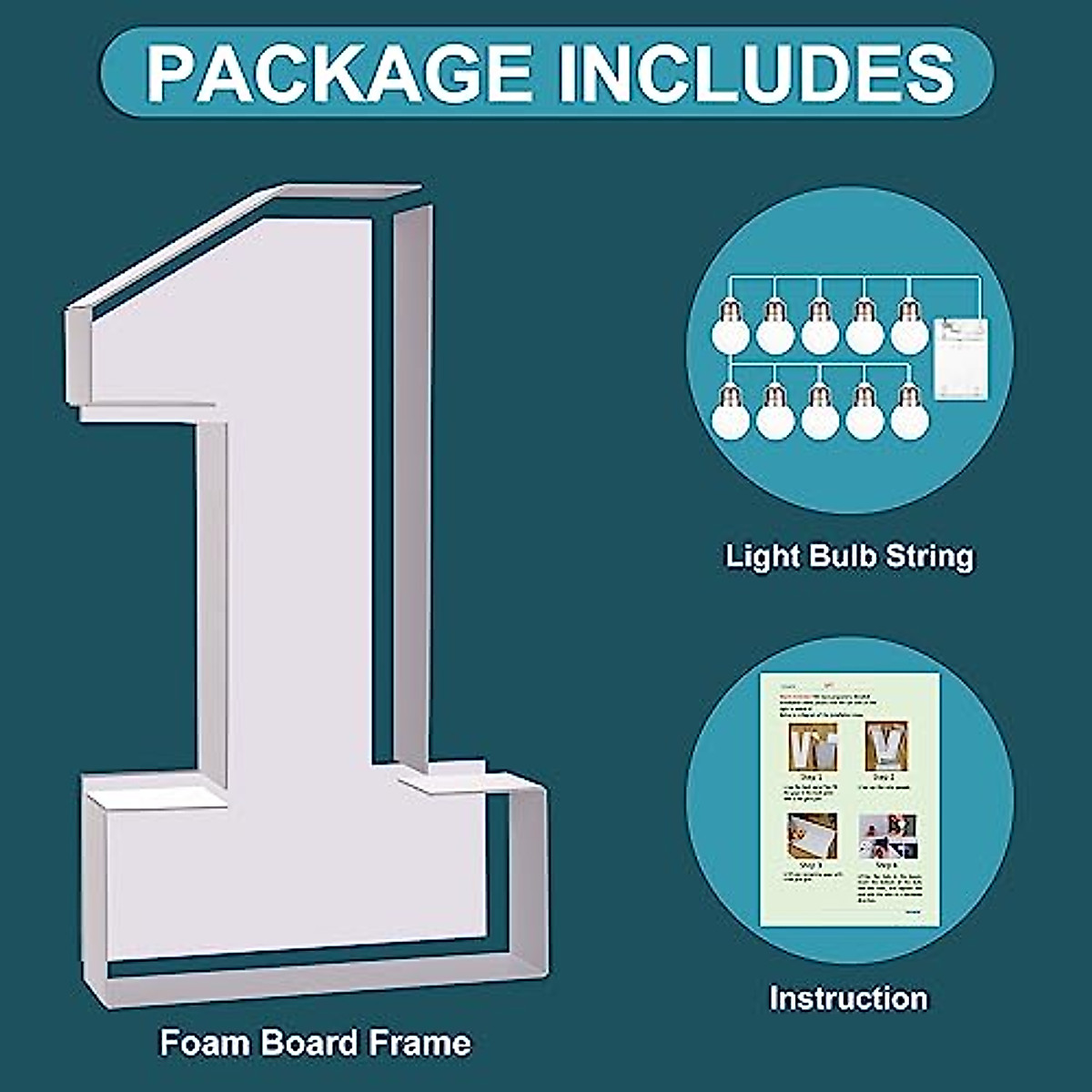 YOSWPP 3FT Large Marquee Light Up Letters Numbers Giant Mosaic Balloon Frame DIY Kit Alphanumeric Birthday Party Decor,Wedding Backdrop Decoration Anniversary Decoration Foam Board (2, 3FT)