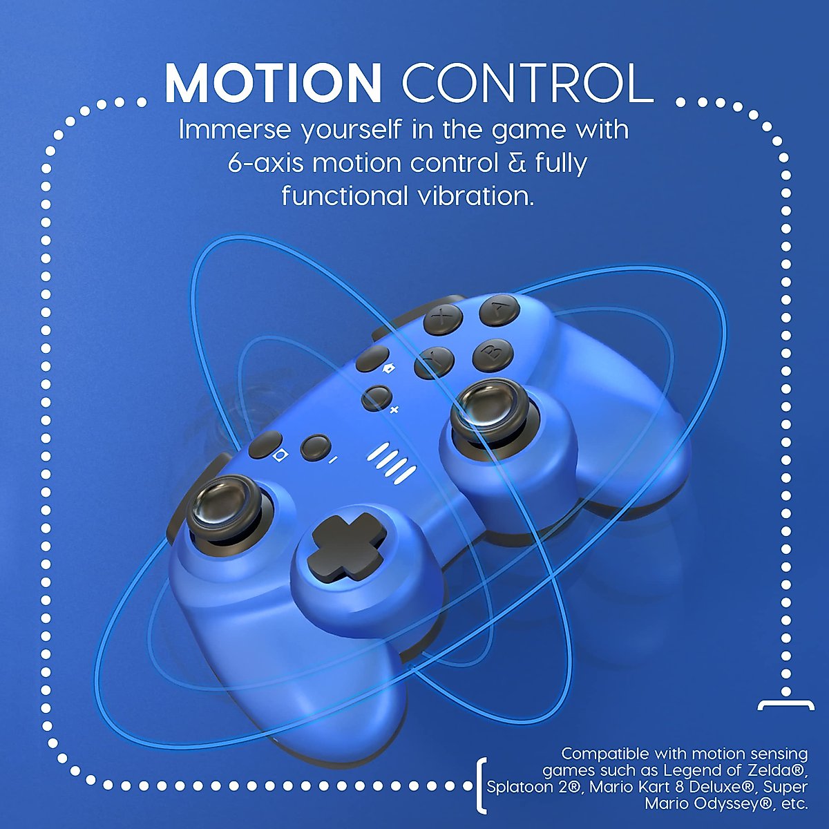 TalkWorks Mini Wireless Controller for Nintendo Switch And Switch OLED - Rechargeable Battery, 6-Axis Motion Control and Vibration - Ergonomic Design, Lightweight and Compact for All Ages - Blue