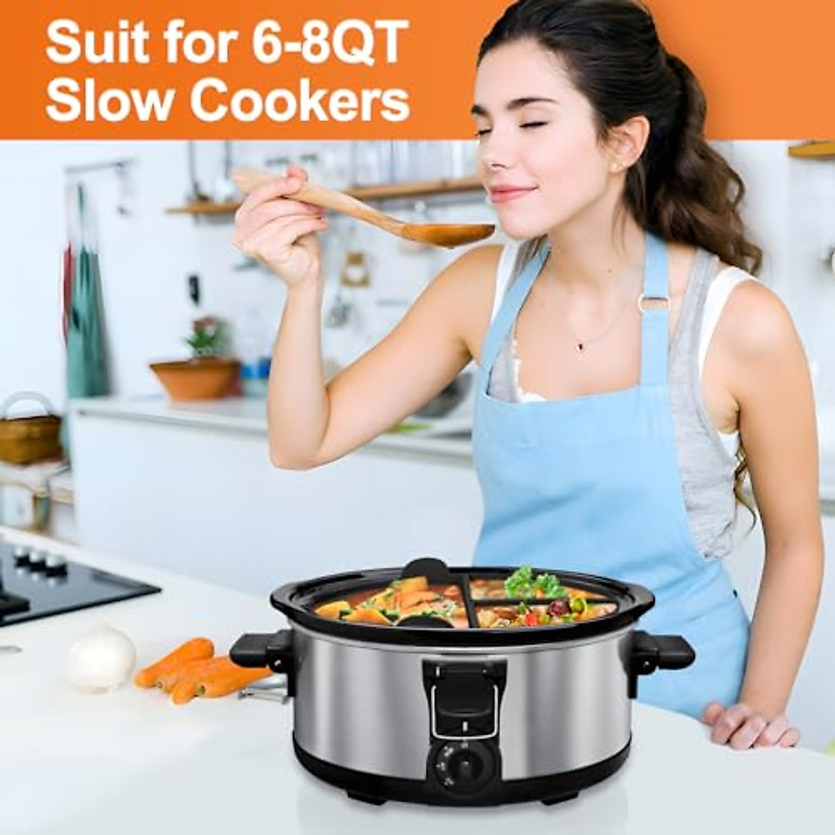 LARMAZEN Silicone Slow Cooker Liners for 6 QT Crock pot & Hamilton Pot, Allows Cooking 3 Foods At Once,Reusable Slow Cooker Divider Insert,Leakproof/Dishwasher Safe/BPA Free (Grey)