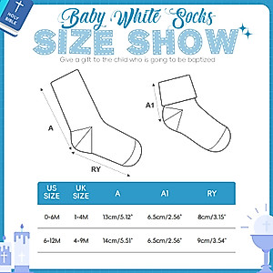 Booulfi Baby Girls Socks, 2 Pairs Cotton White Newborn Baptism Christening Socks with Lace Dedication First Communion Gifts for Toddler Infant