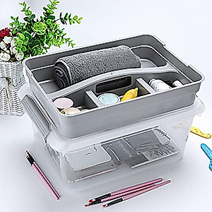BTSKY Stack & Carry Box, Clear Plastic Storage Container Stackable Home Utility Box with Removable Tray Multi-Purpose Storage Bin for Organizing Stationery, Sewing, Art Craft Supplies(Grey)
