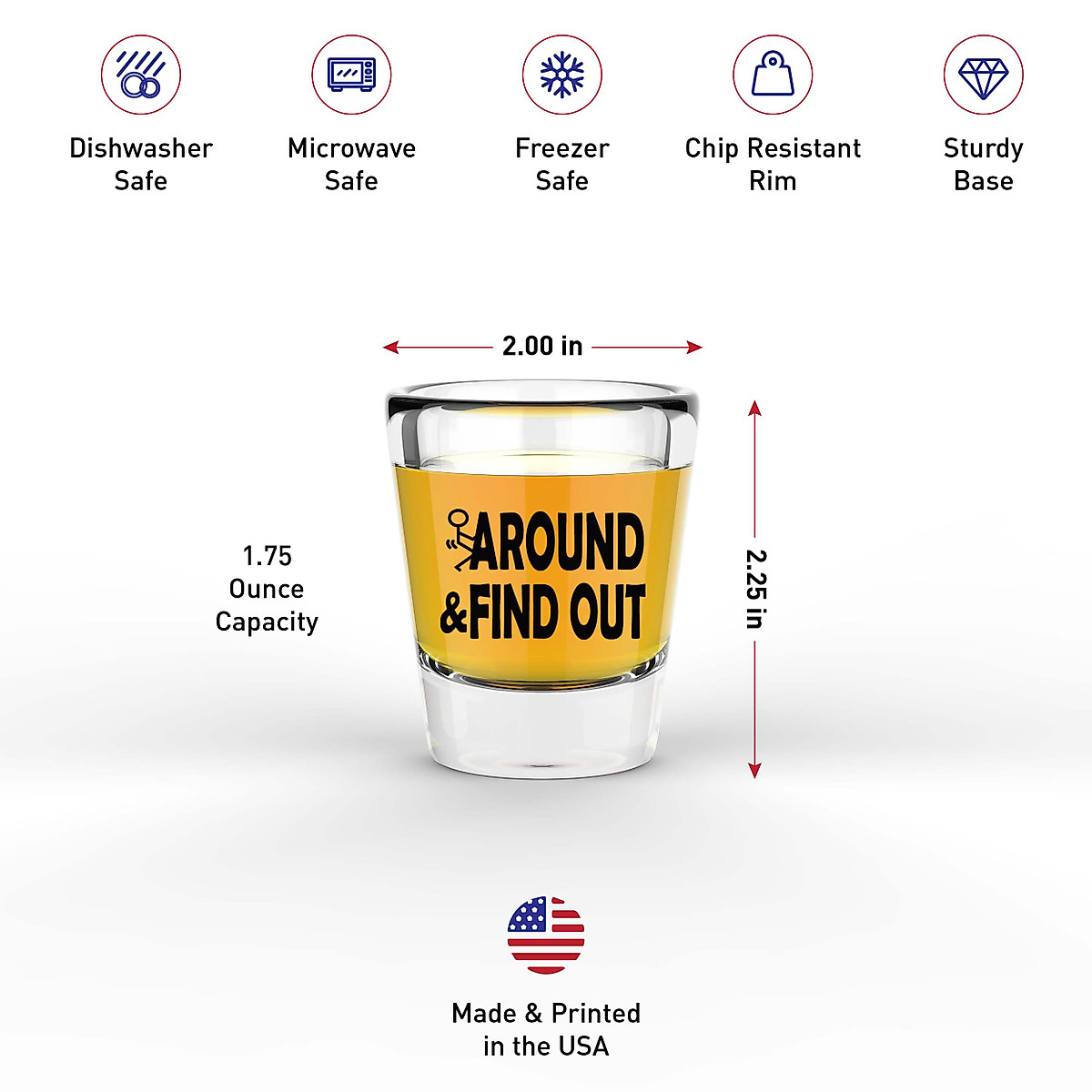 LitGifts Eff Around And Find Out Shot Glass - Cute Shot Glasses for Women or Men - Funny Shot Glasses for Adults - Fun Birthday Gifts for Him or Her - 1.75 Ounce Glass Shot Glass